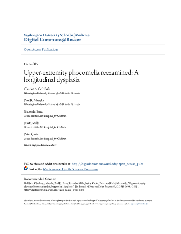 (PDF) Upper-Extremity Phocomelia Reexamined: A Longitudinal Dysplasia ...