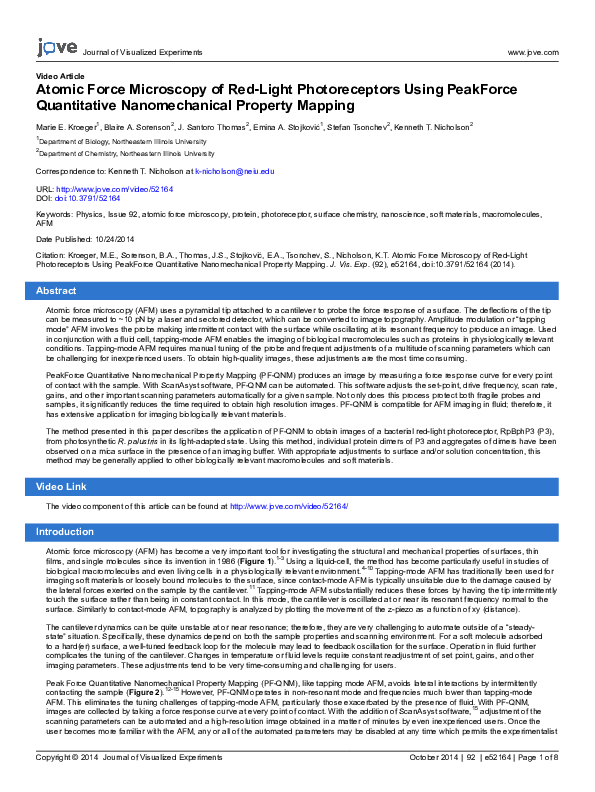 (PDF) Atomic Force Microscopy of Red-Light Photoreceptors Using PeakForce Quantitative ...