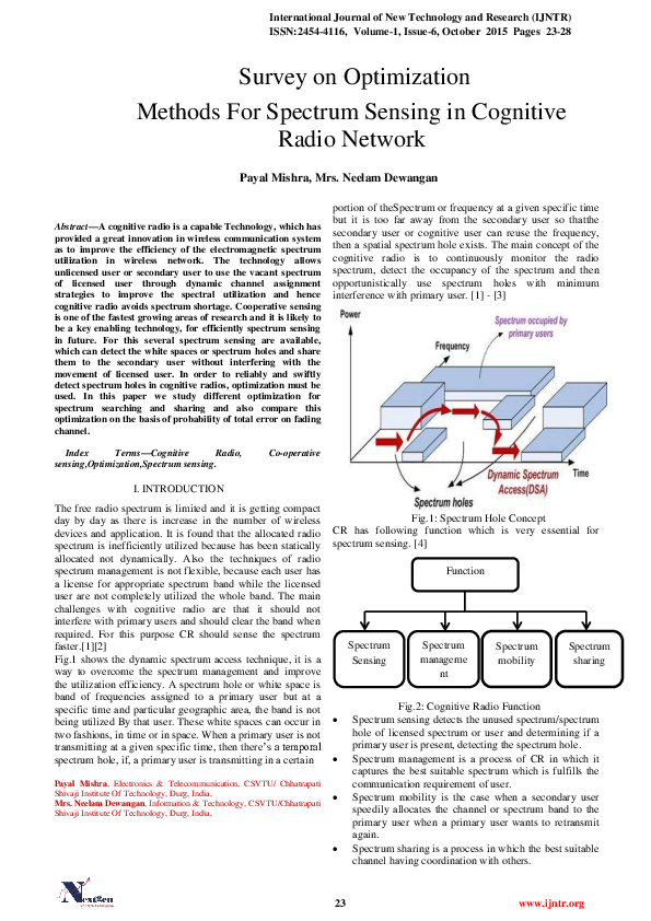 Pdf Survey On Optimization Methods For Spectrum Sensing In Cognitive