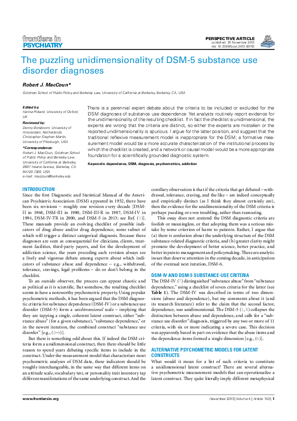 (PDF) The puzzling unidimensionality of DSM-5 substance use disorder ...