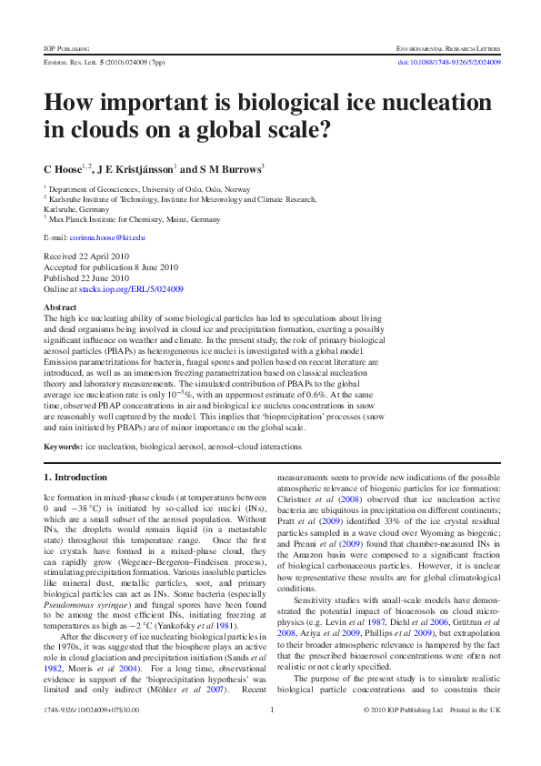 (PDF) How important is biological ice nucleation in clouds on a global ...