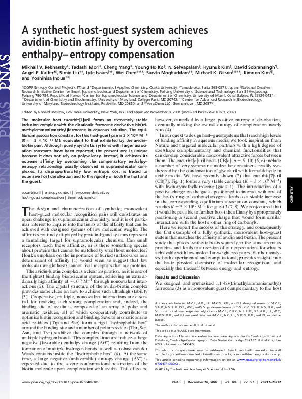 (PDF) A synthetic host-guest system achieves avidin-biotin affinity by ...