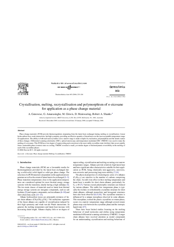 (PDF) Crystallisation, melting, recrystallisation and polymorphism of n-eicosane for application ...