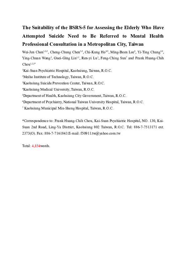 (DOC) The suitability of the BSRS-5 for assessing elderly who have ...