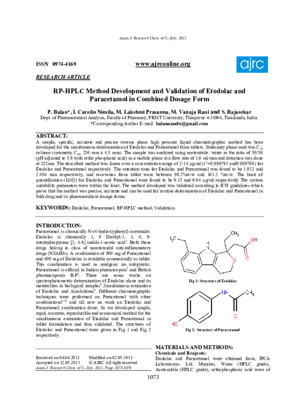 (PDF) RP-HPLC Method Development and Validation of Etodolac and Paracetamol in Combined Dosage Form