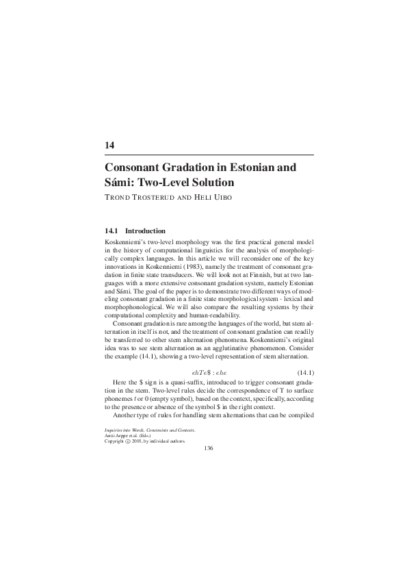 (PDF) Consonant Gradation in Estonian and Sámi: Two-Level Solution