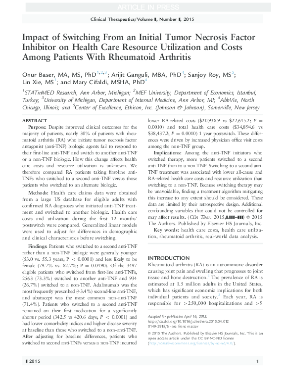 (PDF) Claims Data Analysis of Tumor Necrosis Factor Inhibitor Treatment Dosing Among Patients ...