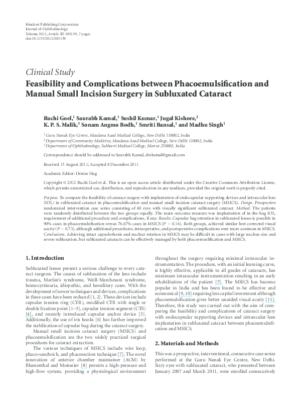 (PDF) Manual small incision cataract surgery: Experience at a military ...