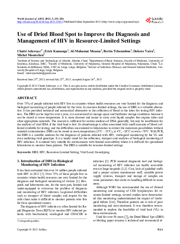 (PDF) Use of Dried Blood Spot to Improve the Diagnosis and Management ...