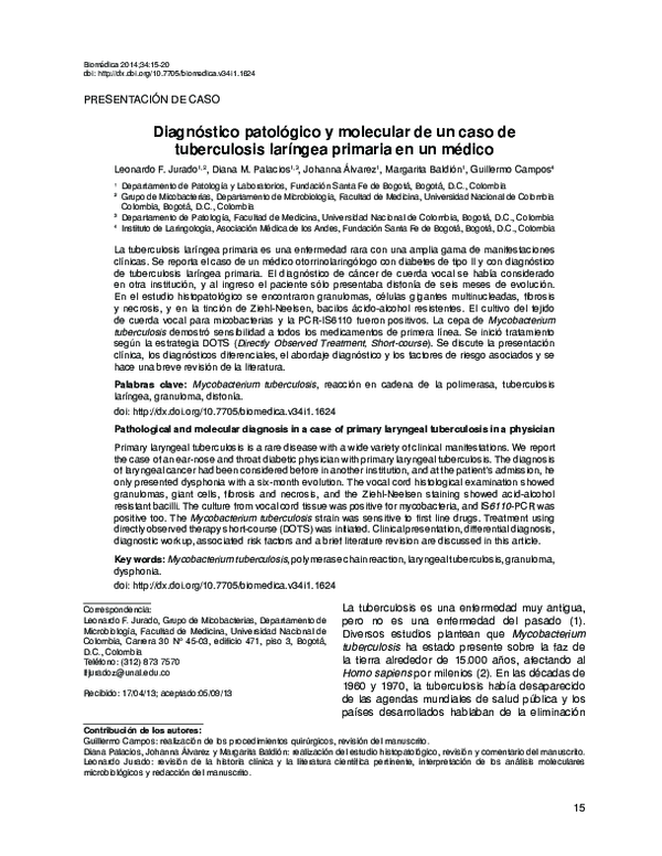 (PDF) Diagnóstico patológico y molecular de un caso de tuberculosis ...