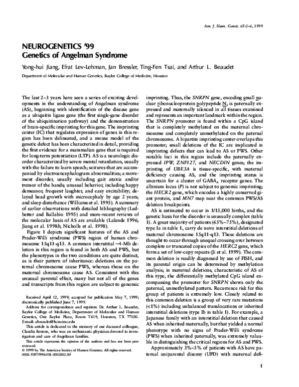 (PDF) Genetics of Angelman Syndrome