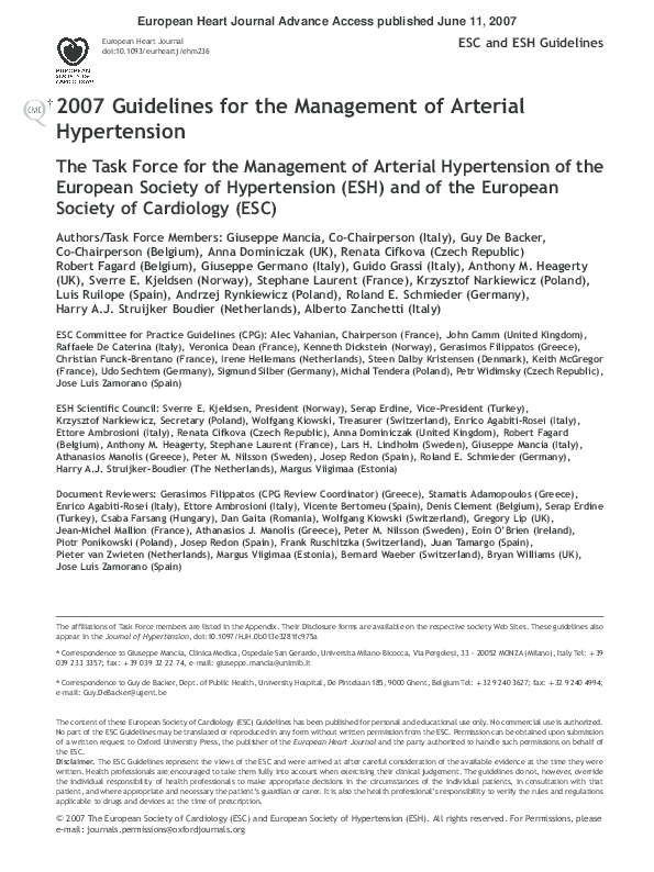 (PDF) 2007 ESH‐ESC Guidelines for the management of arterial hypertension