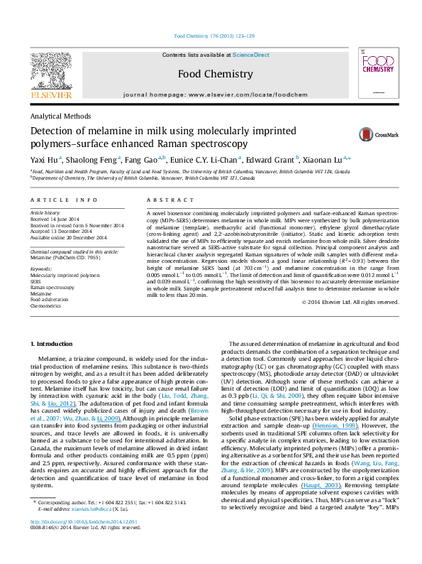 (PDF) Detection of melamine in milk using molecularly imprinted ...