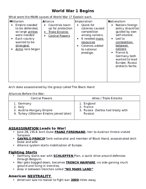 (DOC) WW1 Study Guide