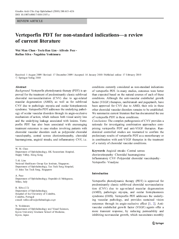 (PDF) Verteporfin PDT for non-standard indications—a review of current ...