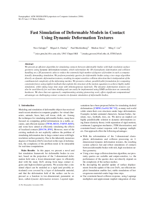 Pdf Fast Simulation Of Deformable Models In Contact Using Dynamic