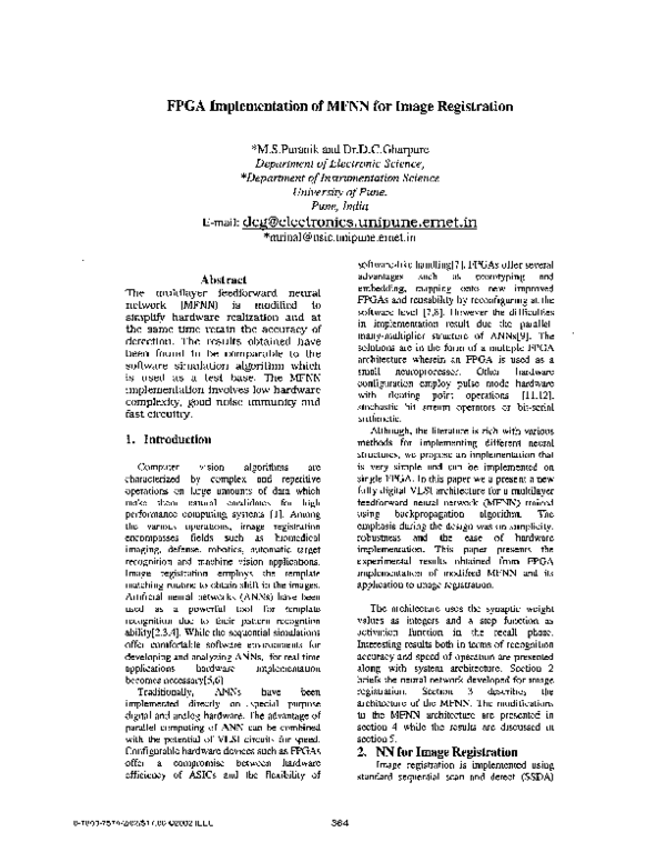 Pdf Fpga Implementation Of Mfnn For Image Registration