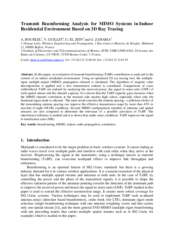 (PDF) Transmit Beamforming Analysis for MIMO Systems in Indoor ...