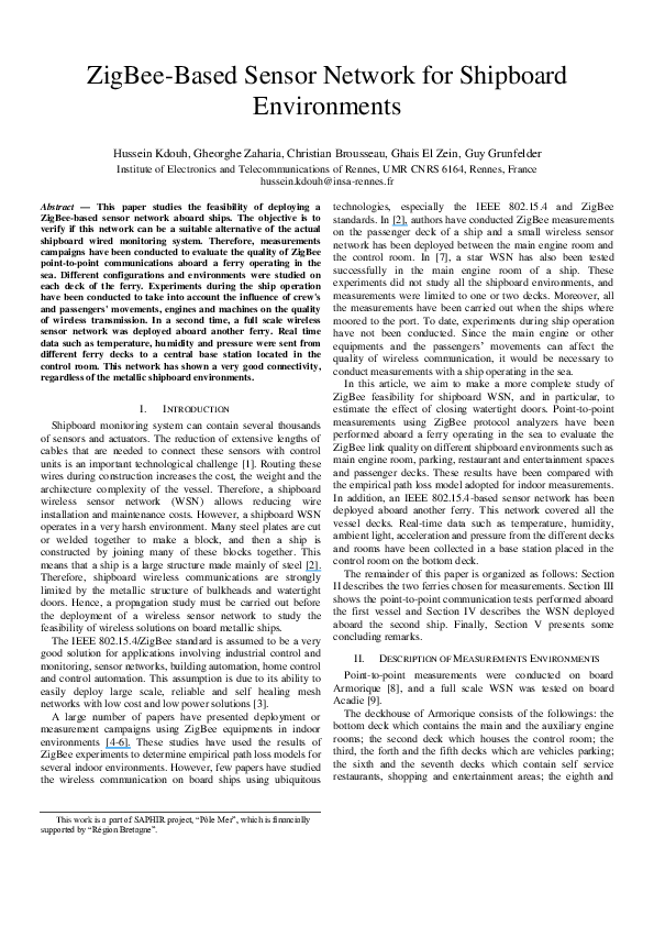 Pdf Zigbee Based Sensor Network For Shipboard Environments