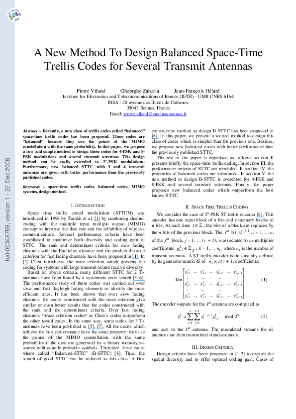 Pdf A New Method To Design Balanced Space Time Trellis Codes For Several Transmit Antennas