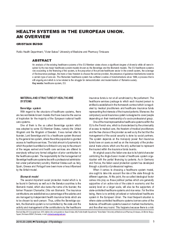 (PDF) HEALTH SYSTEMS IN THE EUROPEAN UNION AN OVERVIEW