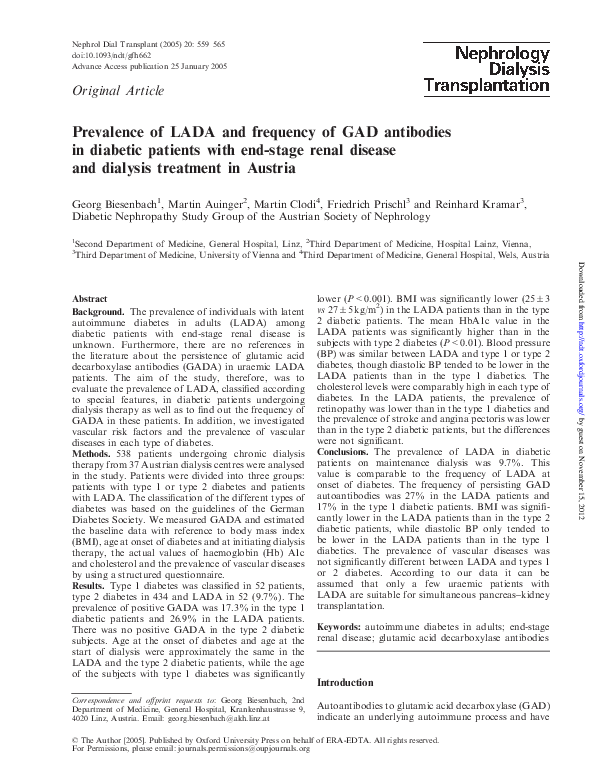 (PDF) Prevalence of LADA and frequency of GAD antibodies in diabetic ...