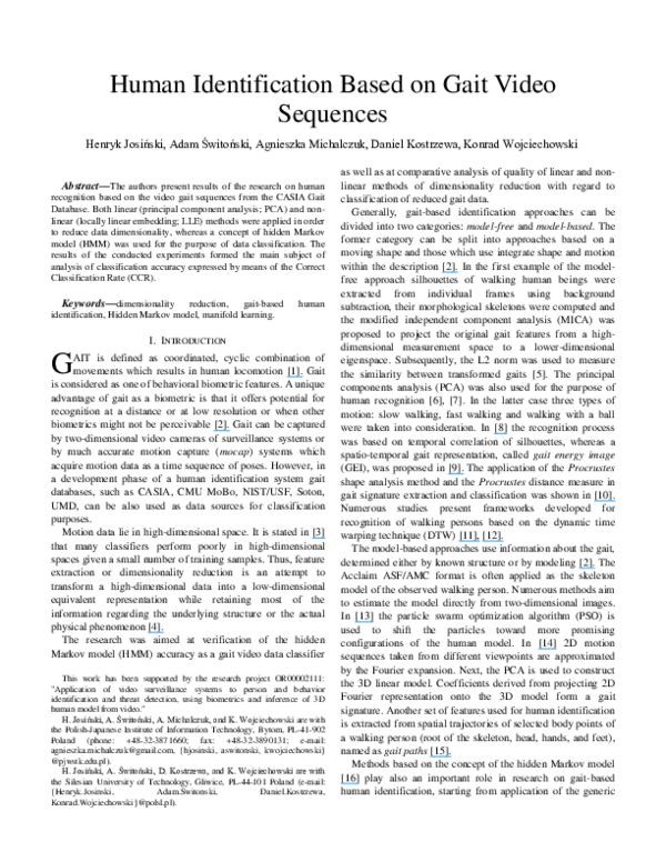 Pdf Human Identification Based On Gait Video Sequences