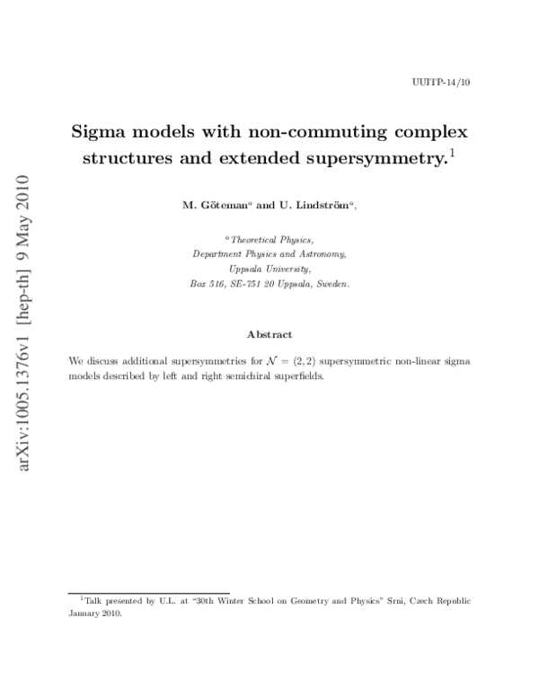 Pdf Sigma Models With Non Commuting Complex Structures And Extended Supersymmetry