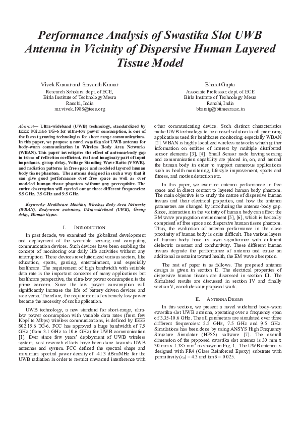 (PDF) Performance Analysis of Swastika Slot UWB Antenna in Vicinity of ...