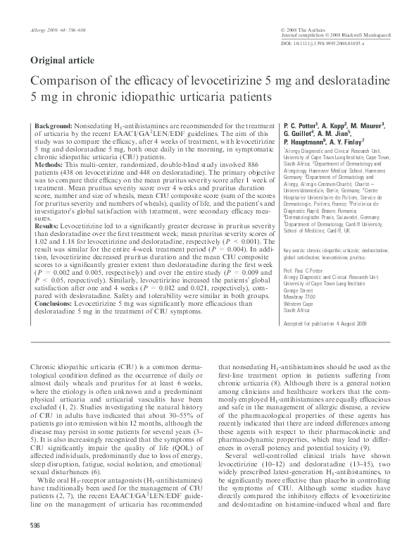 (PDF) Levocetirizine for the treatment of allergic rhinitis and chronic ...