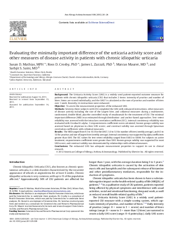 (PDF) Evaluating the minimally important difference of the urticaria ...