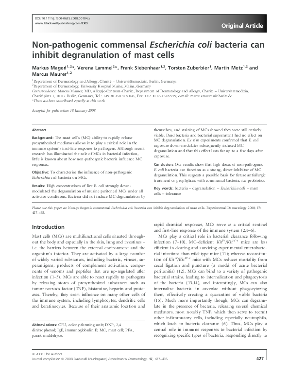 (PDF) Non-pathogenic commensal Escherichia coli bacteria can inhibit degranulation of mast cells