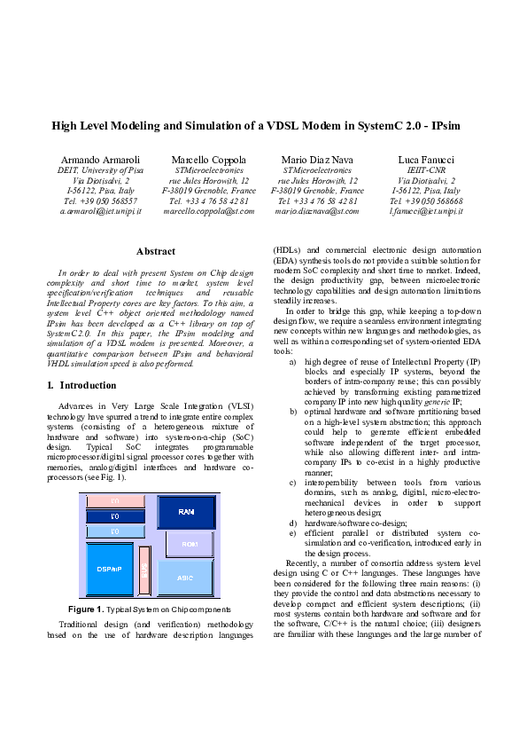 (PDF) High level modeling and simulation of a VDSL modem in SystemC 2.0-IPsim