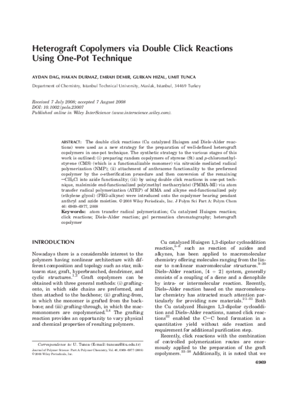 Pdf Heterograft Copolymers Via Double Click Reactions Using One Pot Technique