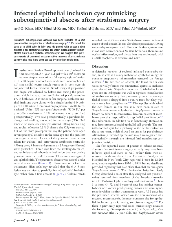 (PDF) Infected epithelial inclusion cyst mimicking subconjunctival ...