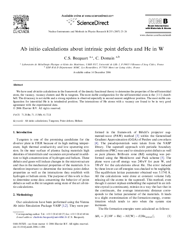 (PDF) Ab initio calculations about intrinsic point defects and He in W