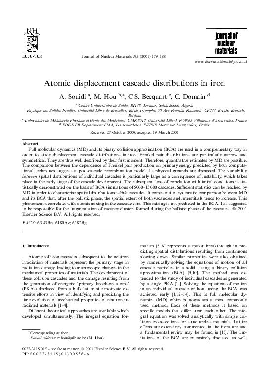 (PDF) Atomic displacement cascade distributions in iron