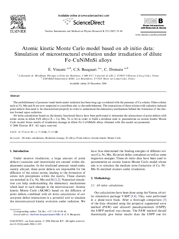Pdf Atomic Kinetic Monte Carlo Model Based On Ab Initio Data Simulation Of Microstructural