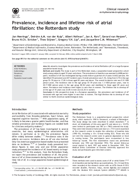 (PDF) Prevalence, incidence and lifetime risk of atrial fibrillation ...