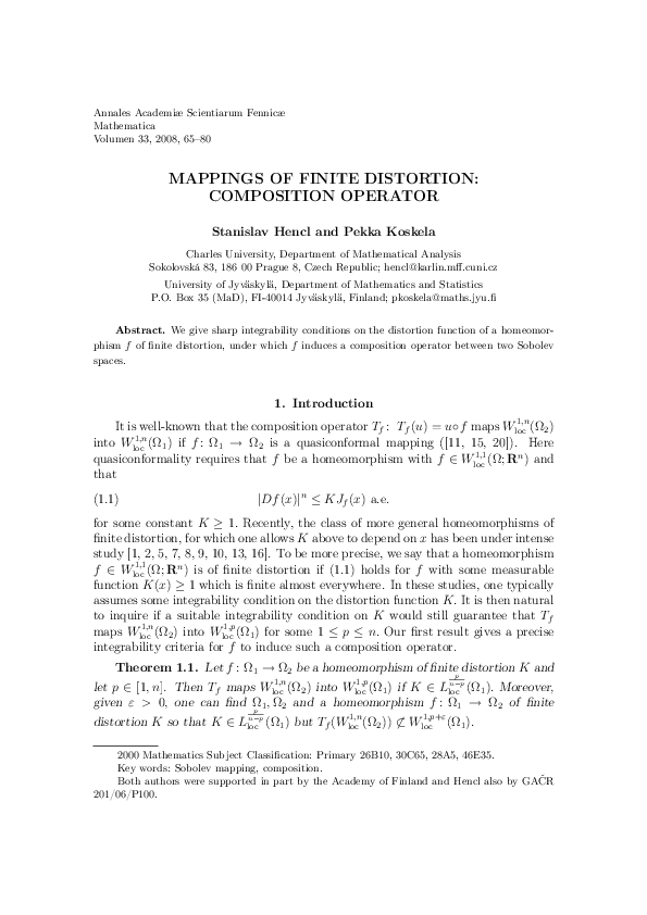 (PDF) Mappings of finite distortion: composition operator
