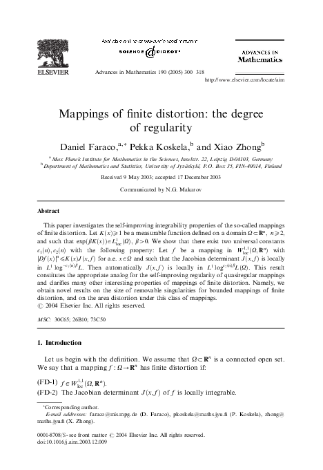 (PDF) Mappings of finite distortion: the degree of regularity