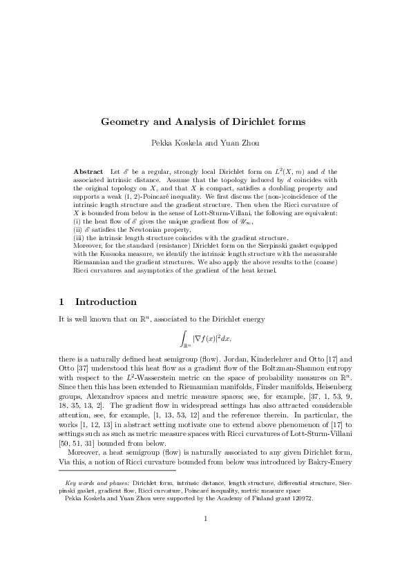 (PDF) Geometry and analysis of Dirichlet forms