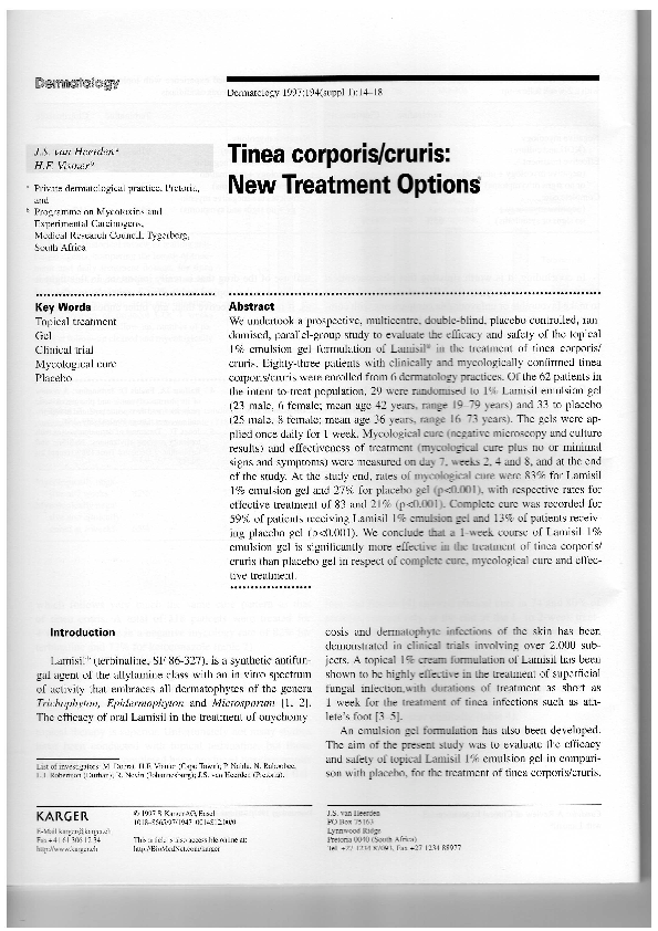(PDF) Tinea corporis/cruris: New Treatment Options | Hester Vismer ...