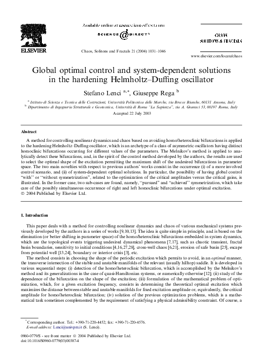 (PDF) Controlling Chaos in Helmholtz-Duffing Oscillator