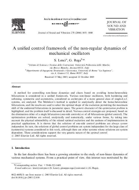 (PDF) A unified control framework of the non-regular dynamics of mechanical oscillators