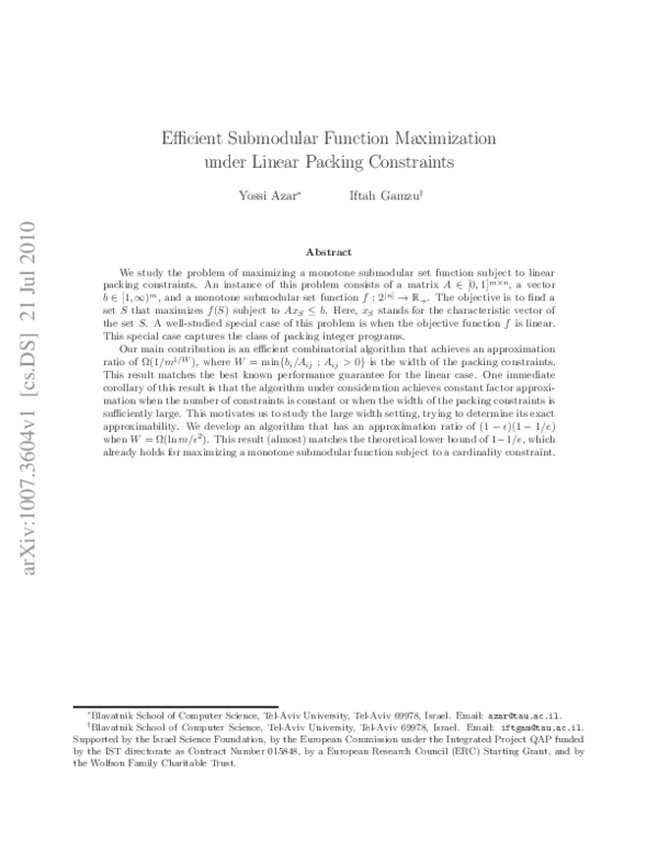 (PDF) Efficient Submodular Function Maximization under Linear Packing Constraints