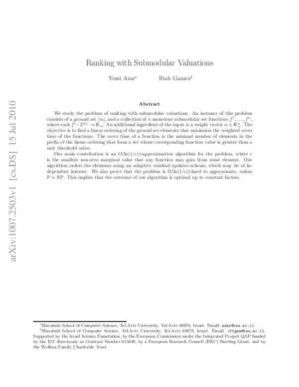 (PDF) Ranking with Submodular Valuations
