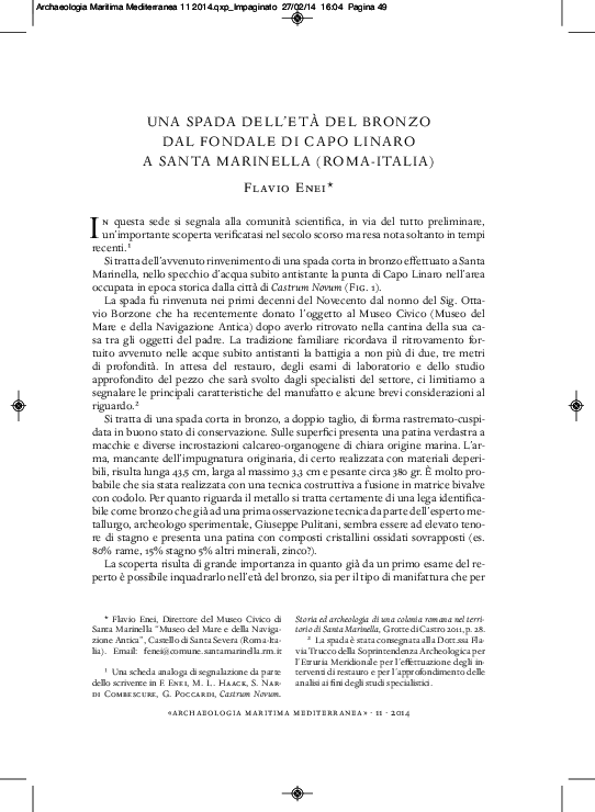 (PDF) UNA SPADA DELL’ETÀ DEL BRONZO DAL FONDALE DI CAPO LINARO A SANTA ...