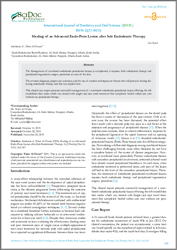 (PDF) Healing of an Advanced Endo-Perio Lesion after Sole Endodontic ...