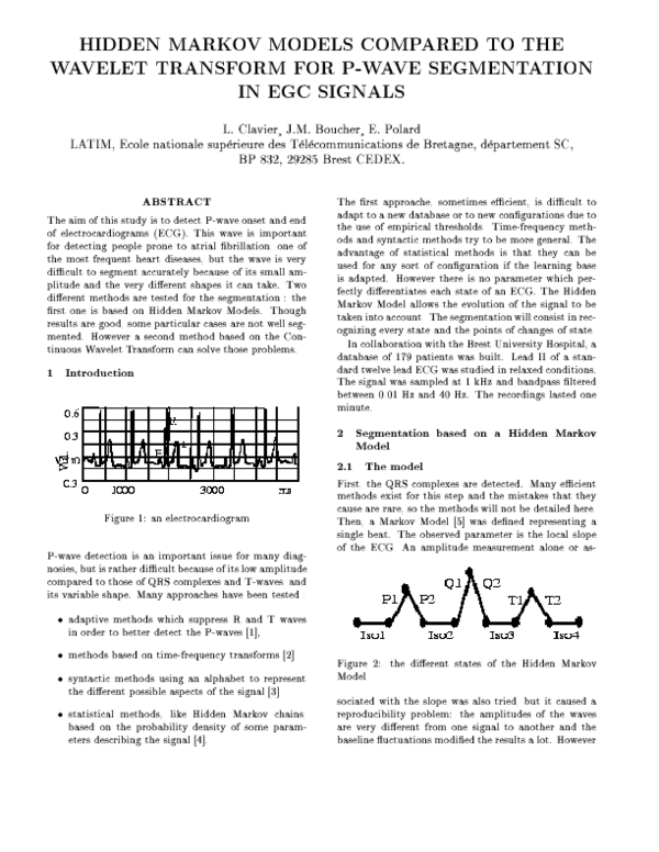 Pdf Hidden Markov Models Compared To The Wavelet Transform For P Wave Segmentation In Egc